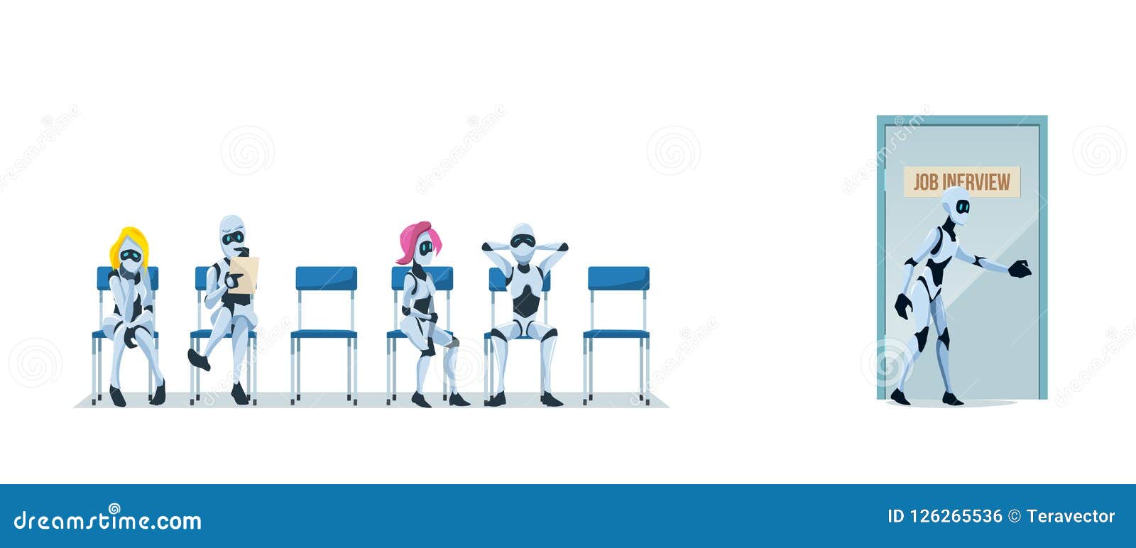 Job Interview Recruiting and Robots. Vector. Stock Vector ...