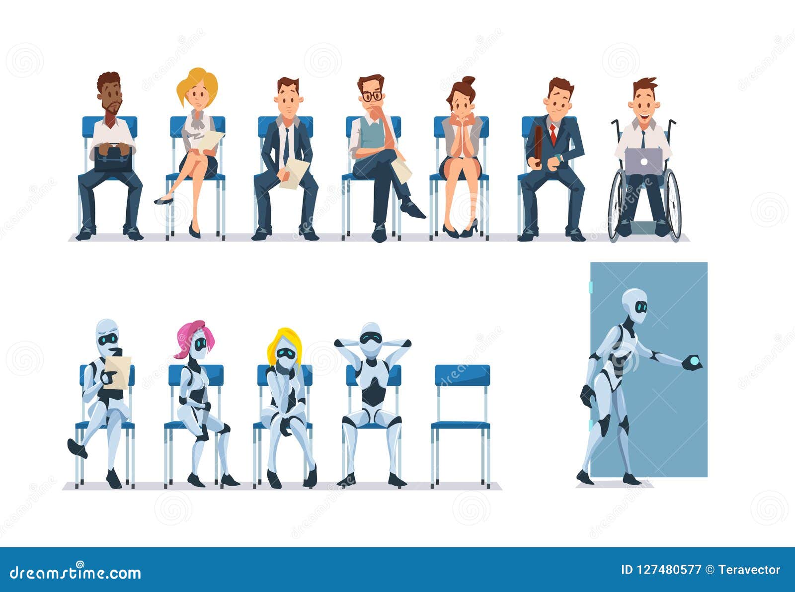 Job Interview Recruiting and Robots. Vector. Stock Vector ...