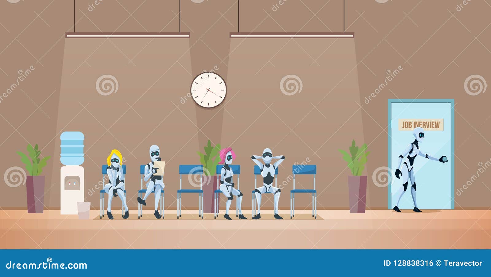 Job Interview Recruiting and Robots. Vector. Stock Vector ...