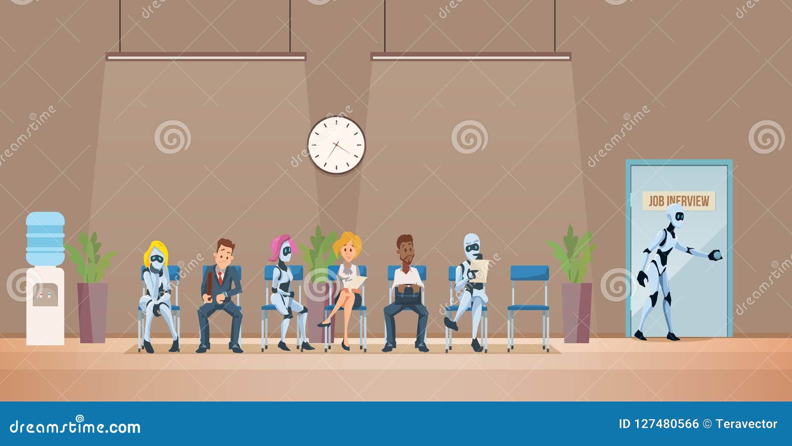 Job Interview Recruiting Y Robots Vector Ilustración del Vector ...