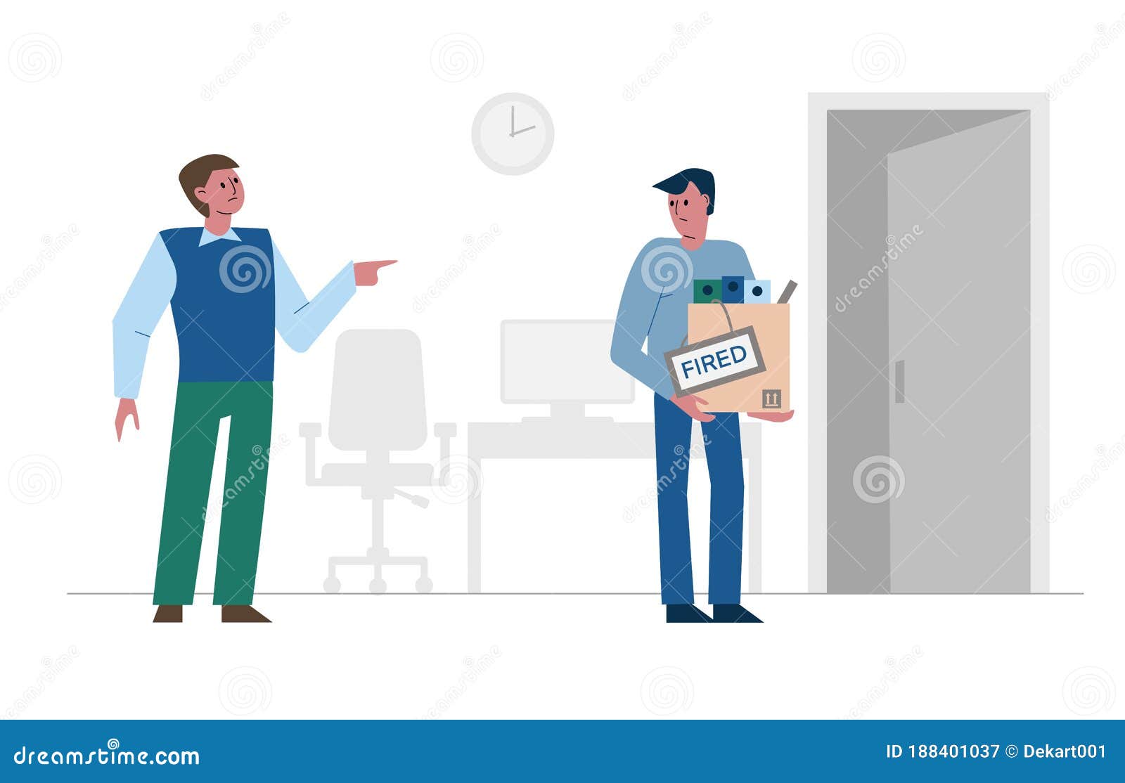 Fired Office Worker and Boss. Young Employee Dismissed from a Job Stock ...