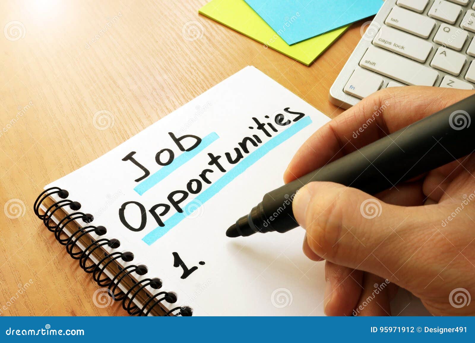 Job opportunities list. stock photo. Image of writing - 95971912
