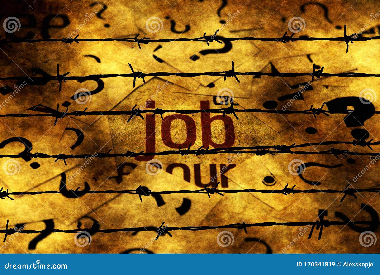 Job and Question Marks Against Barbwire Stock Image - Image of sign ...