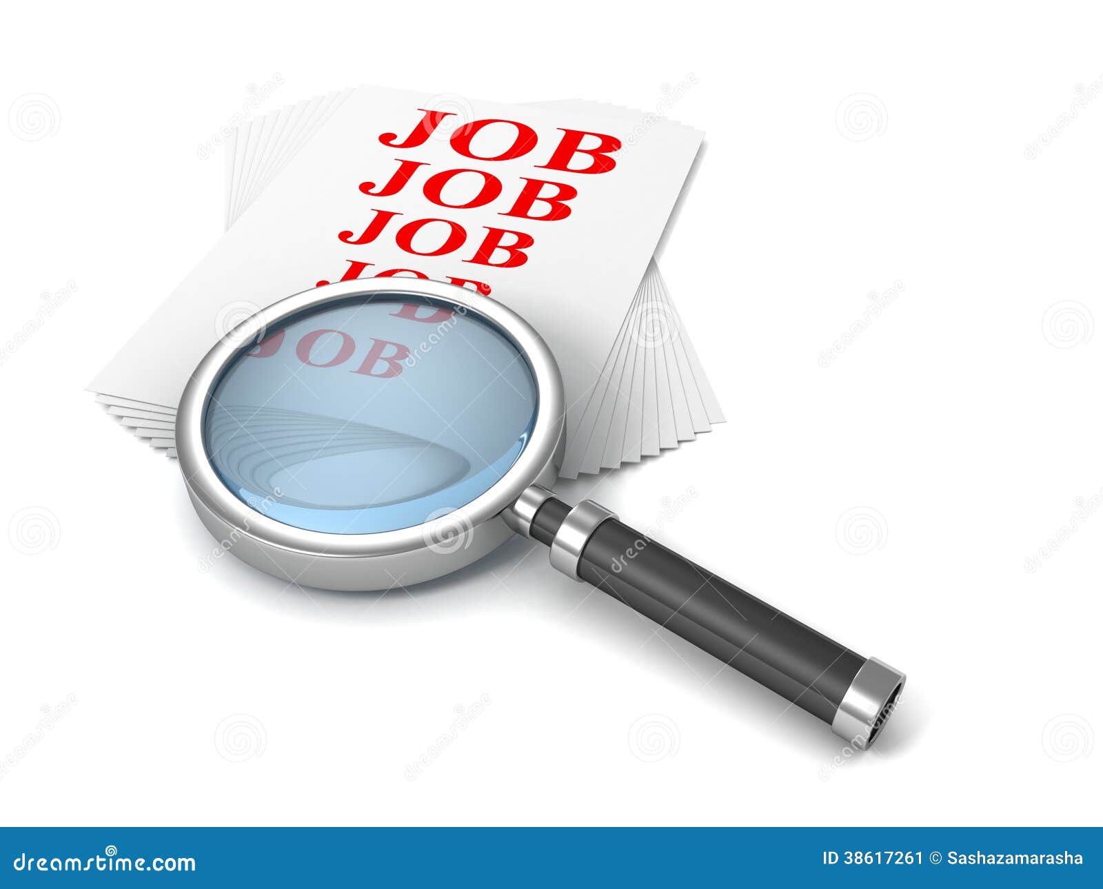 Job Search Concept Magnifier Glass on Paper Stack Stock Illustration ...