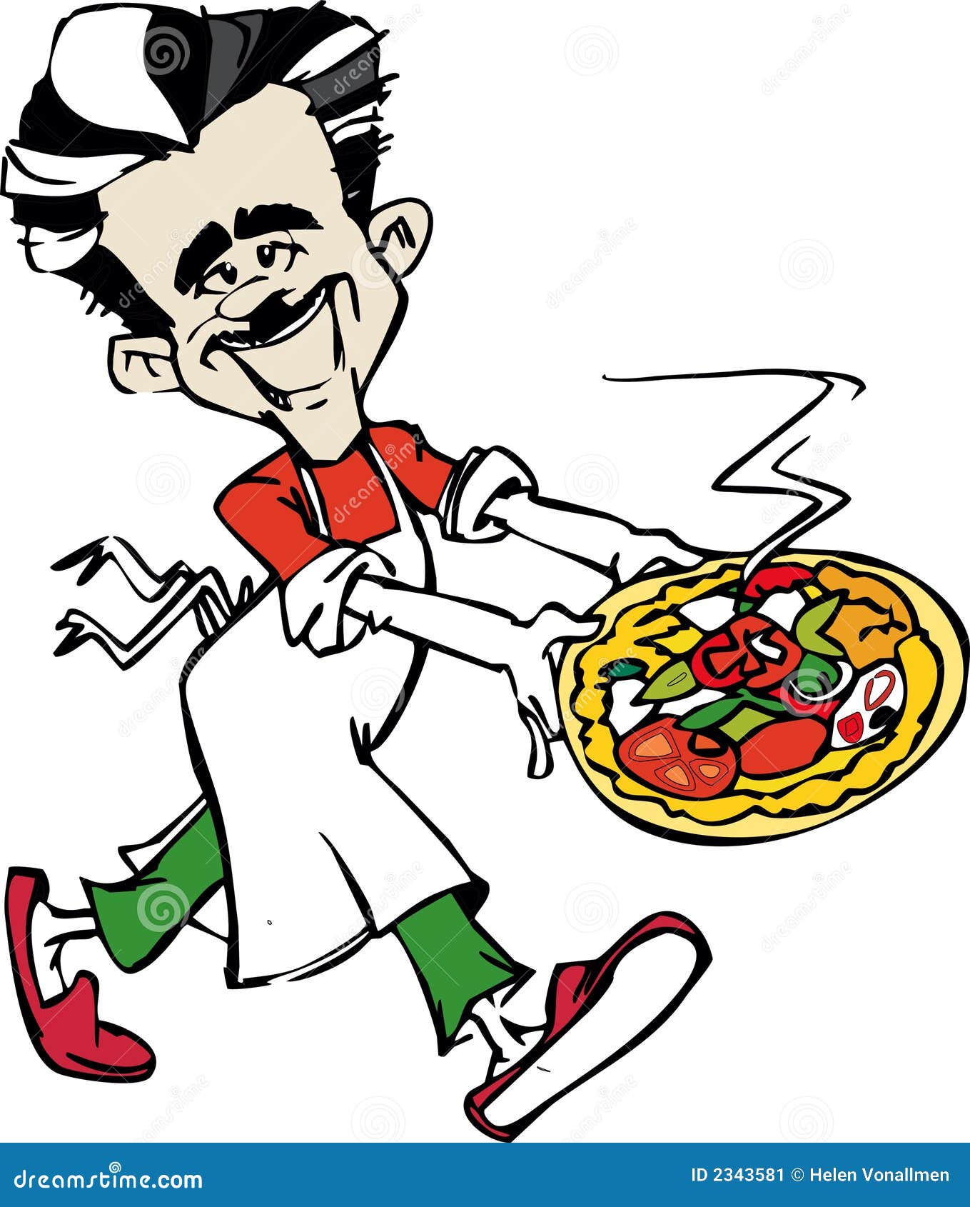 Pizzaiolo Cook with Italian Pizza Stock Illustration - Illustration of ...