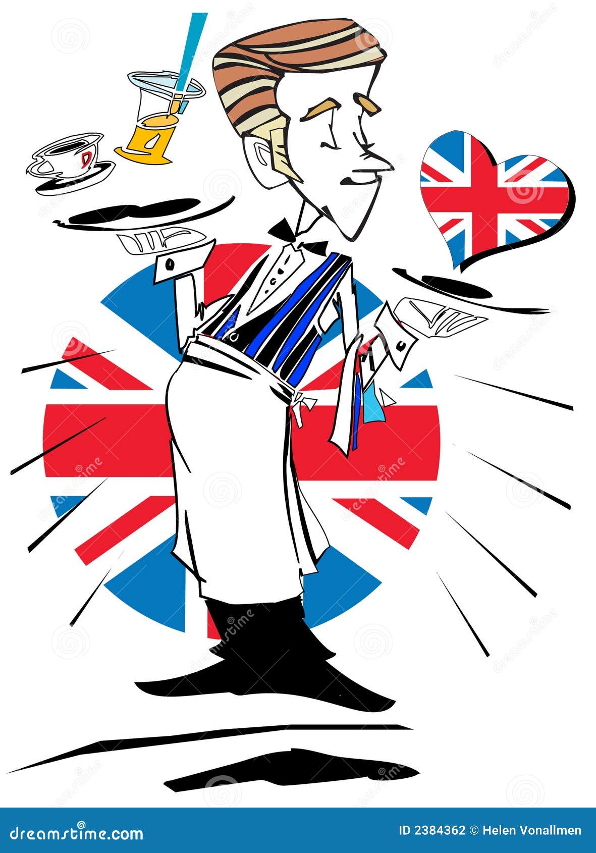Waiter with Flag of England, Cartoon Caricature Stock Vector ...
