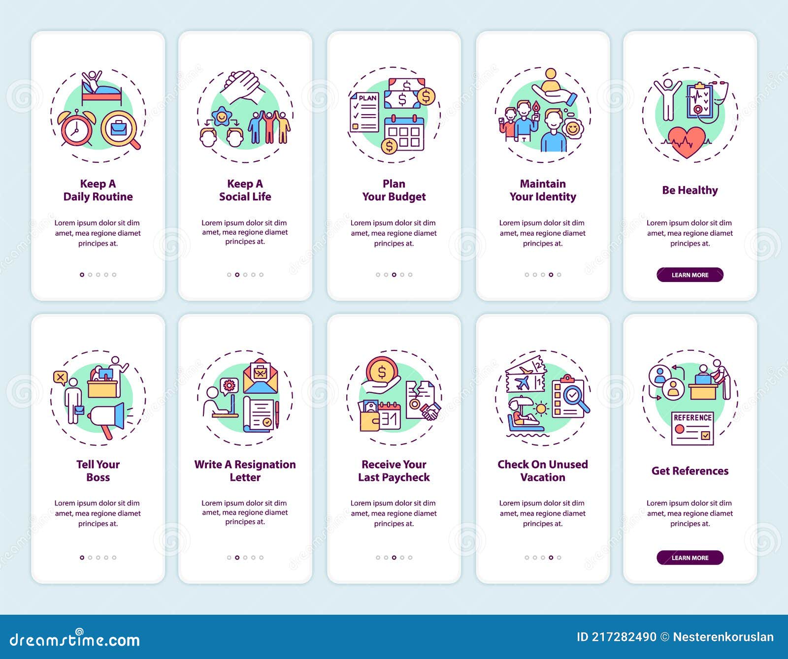 Job Transition Onboarding Mobile App Page Screen Set with Concepts ...