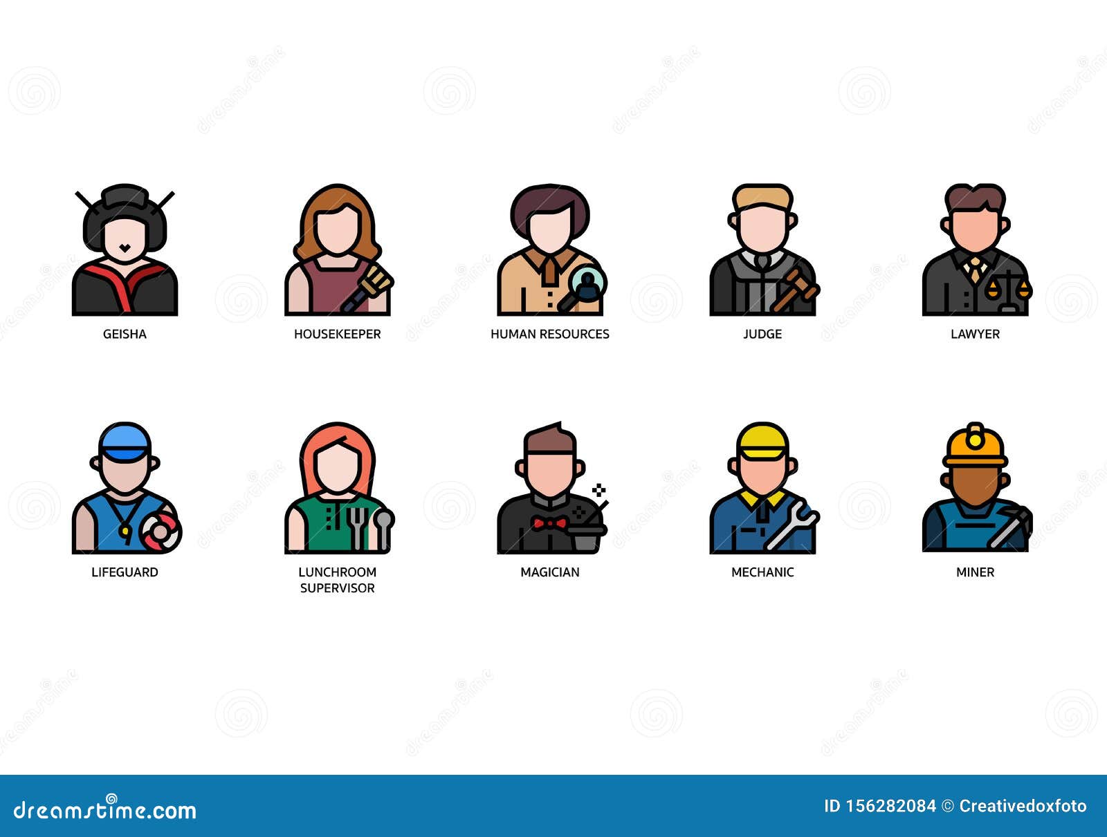 Jobs and Occupations Icons Set Stock Vector - Illustration of lifeguard ...