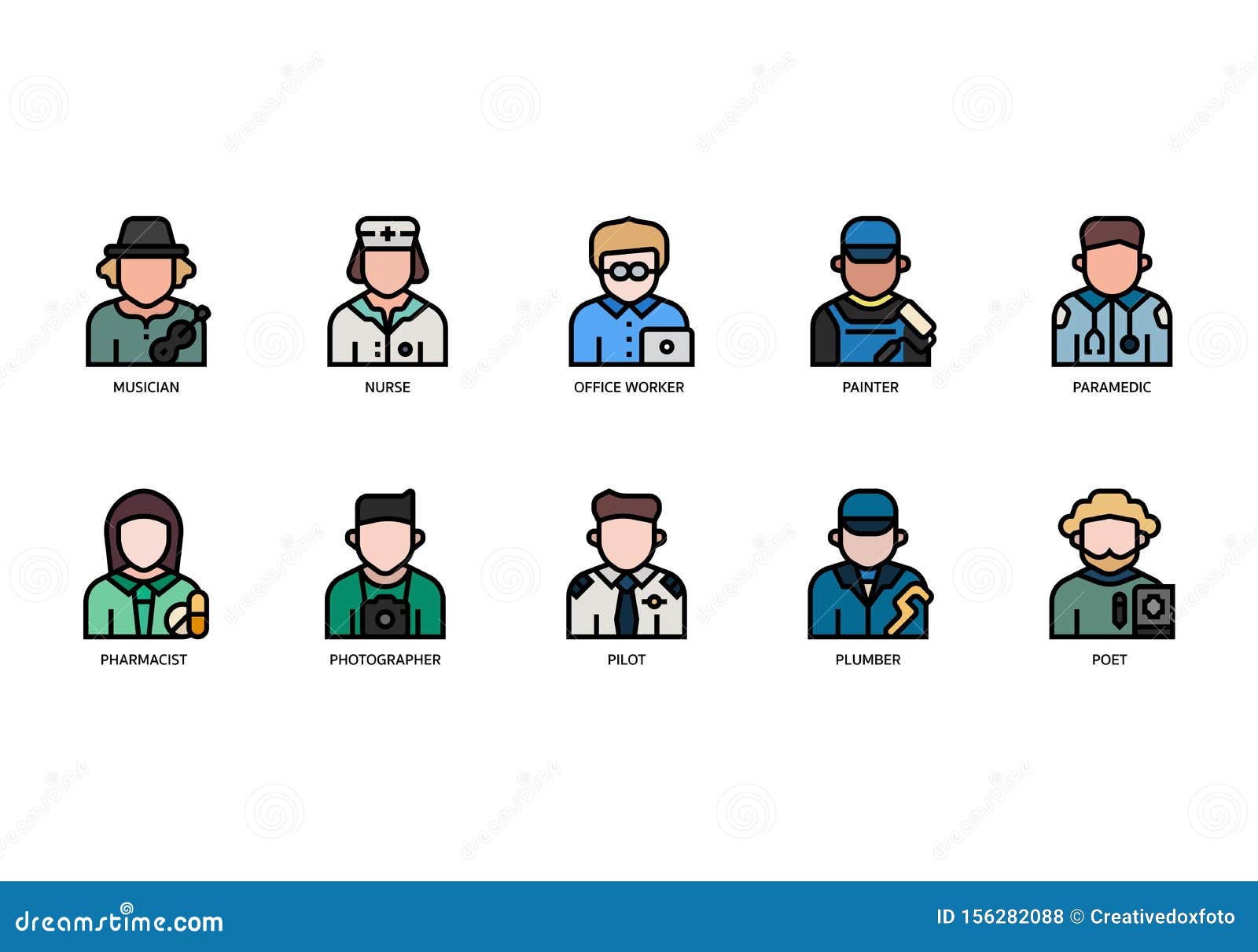Jobs and Occupations Icons Set Stock Vector - Illustration of icon ...