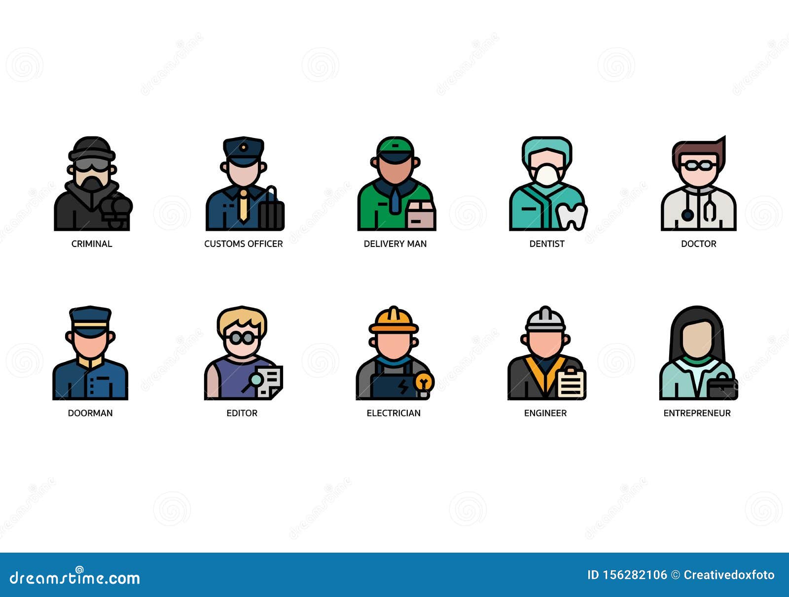 Jobs and Occupations Icons Set Stock Vector - Illustration of vector ...