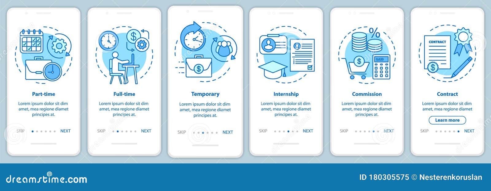 EMS Types Blue Onboarding Mobile App Screen Vector Illustration ...