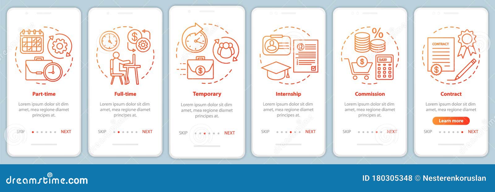 Jobs Types Orange Onboarding Mobile App Page Screen Vector Template ...