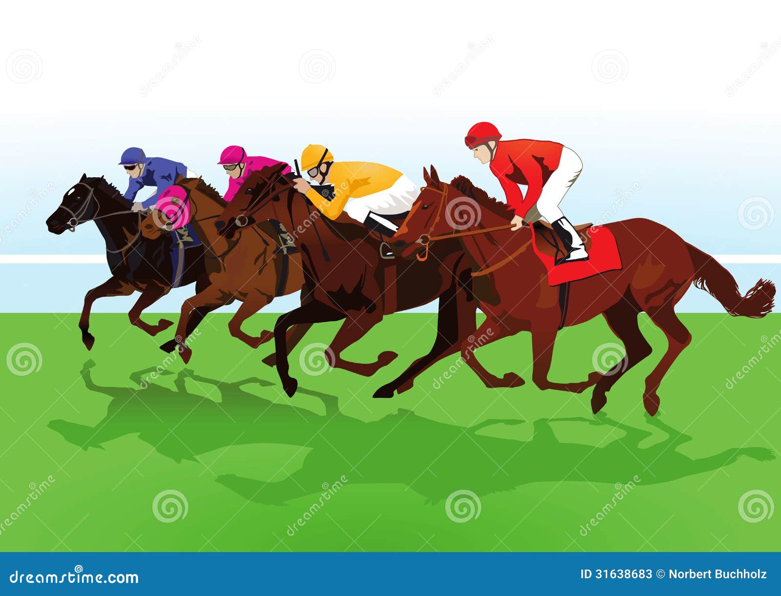 Illustration Of 3 Racehorses Crossing The Finish Line Stock Image ...