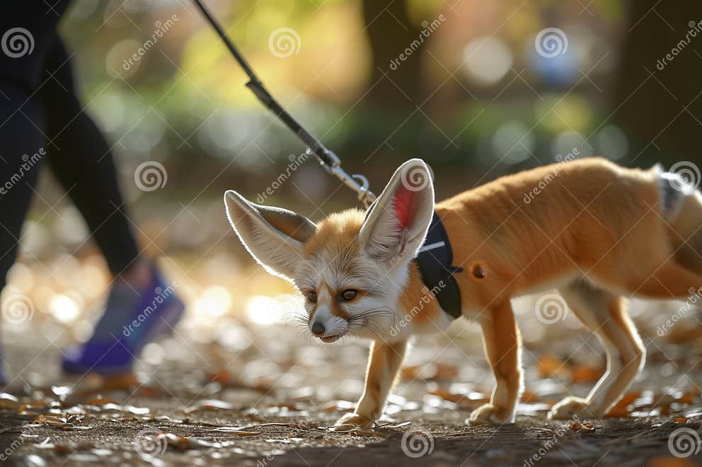 Jogger with a Leashed Fennec Fox in the Park Stock Image - Image of wildlife, animal: 307306559