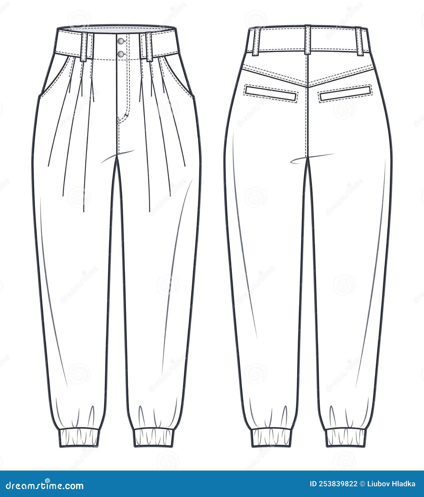 Jogger Pants Fashion Flat Technical Drawing Template Stock Vector
