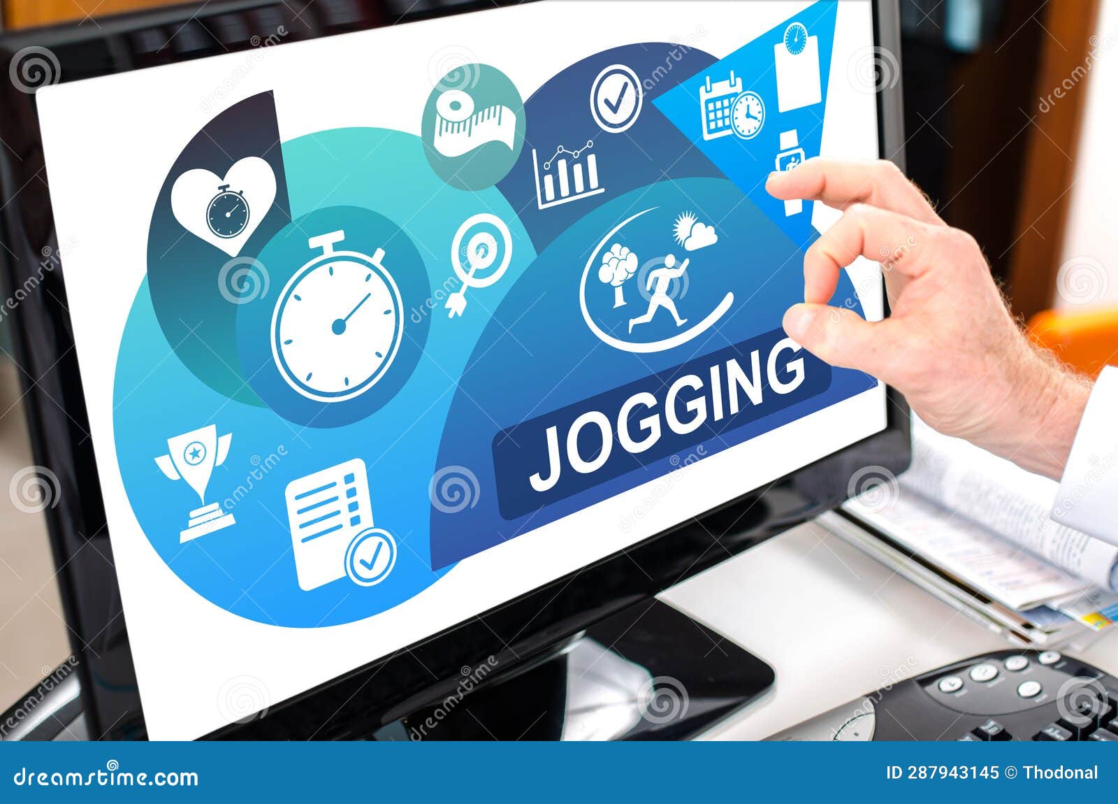 Jogging Concept on a Computer Monitor Stock Image - Image of running ...
