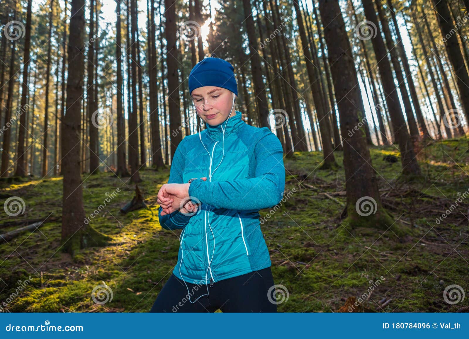 Jogging in the forest stock photo. Image of woods, girl - 180784096
