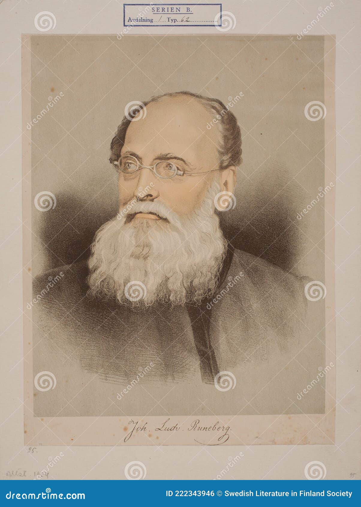 Johan Ludvig Runeberg. Colorized Chromolithography Picture. Image ...