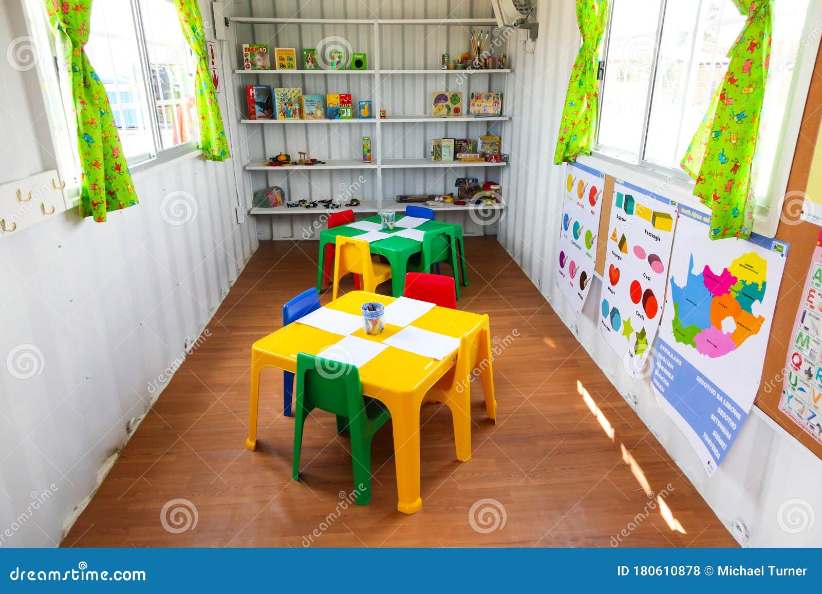 Inside Interior Of Portable Preschool Classroom Made From A Shipping Container Editorial Image