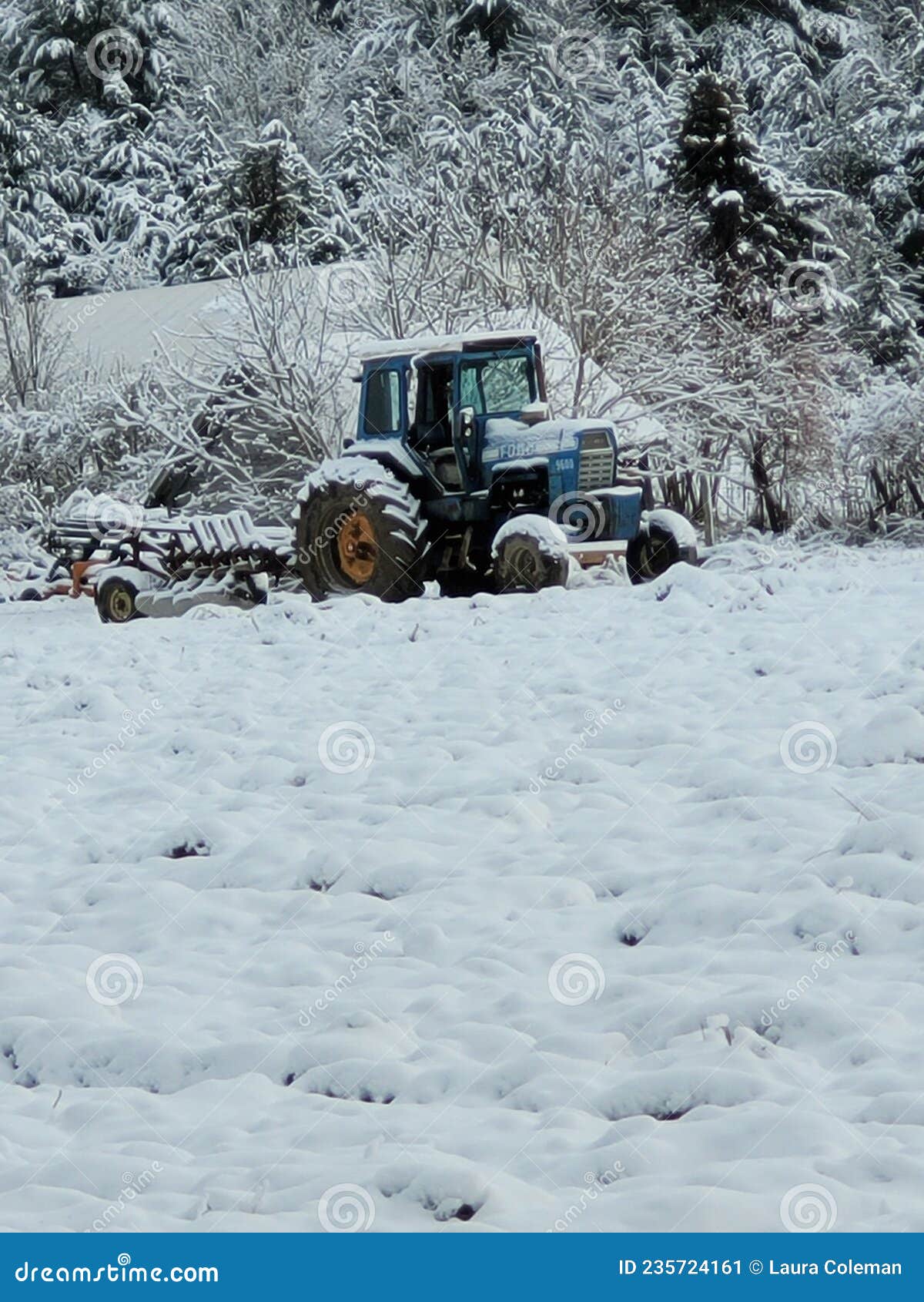 John Deer Tractor On A Farm With Trailer Loaded With Tree Trunks ...