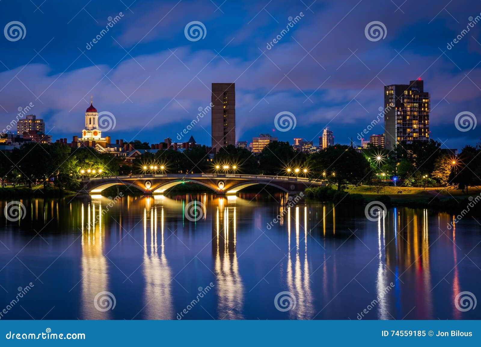 The John W Weeks Bridge and Charles River at Night, in Cambridge Stock ...