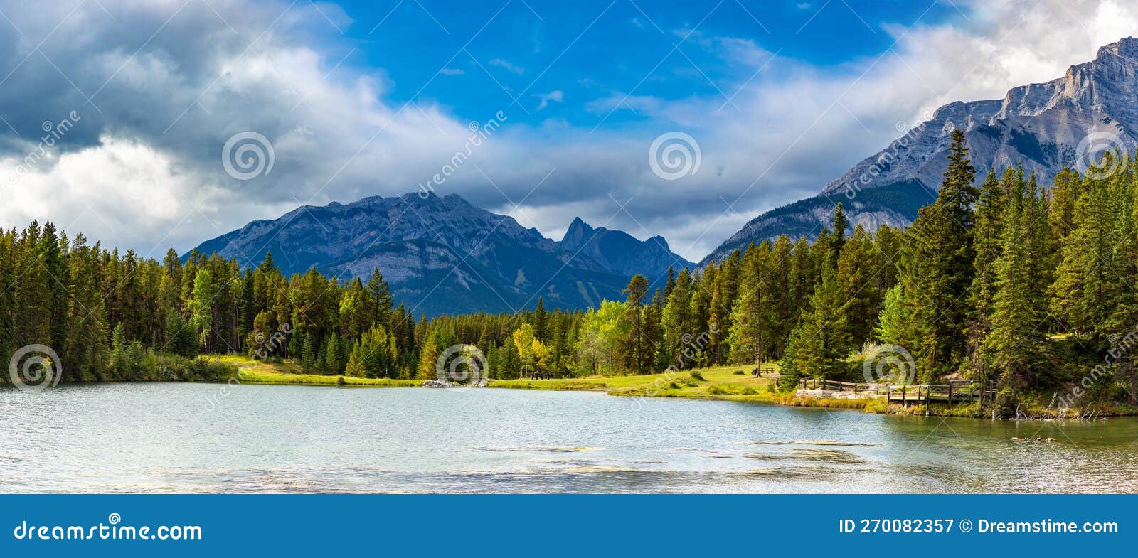 Johnson lake in Banff stock image. Image of trekking - 270082357