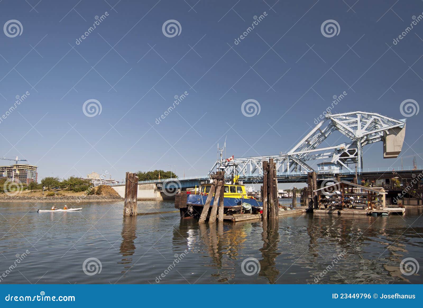 Johnson Street Bridge in Victoria Stock Photo - Image of shore, boat ...