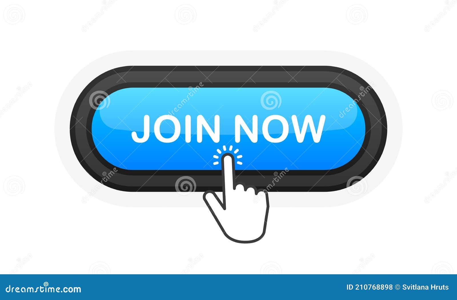 Join Now Blue Realistic 3D Button Isolated on White Background. Hand ...