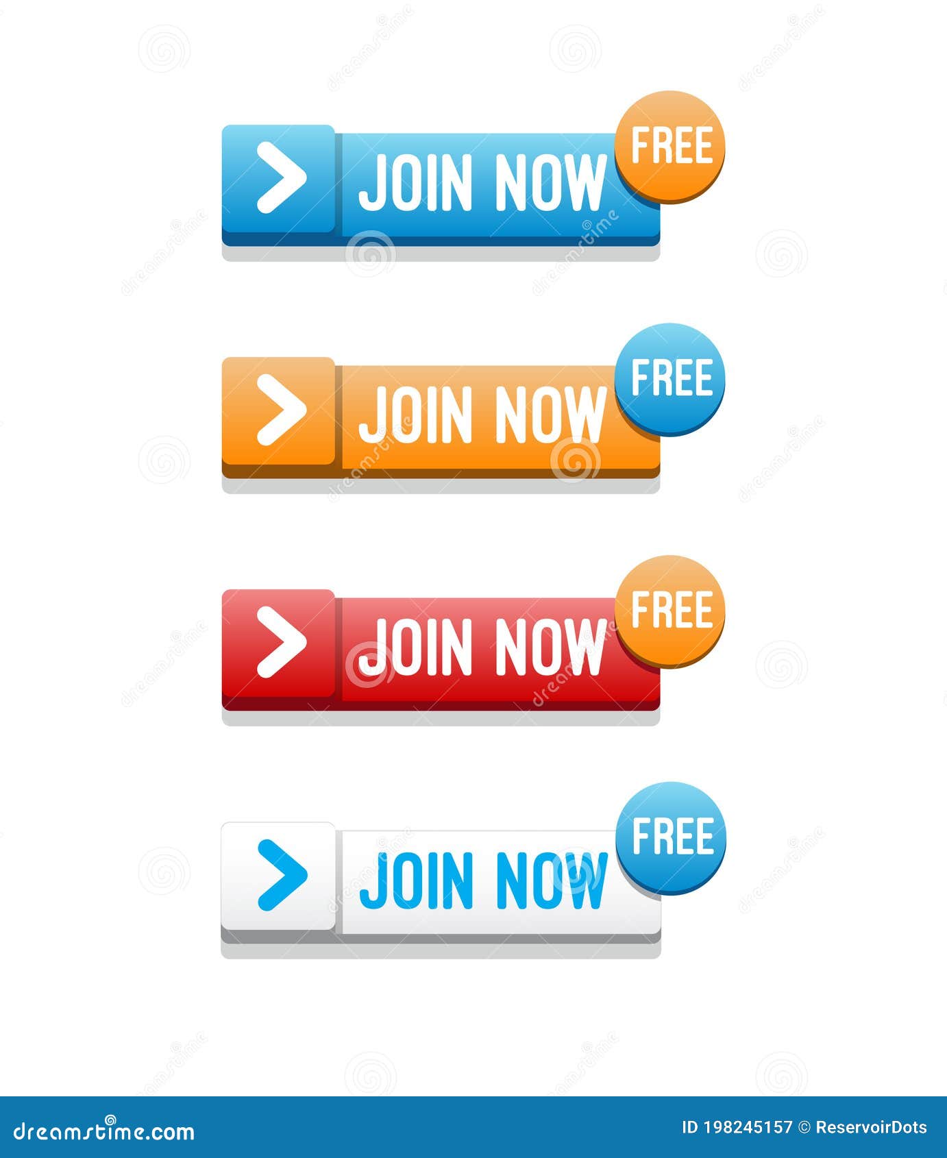 Join Now Free Buttons stock vector. Illustration of blue - 198245157