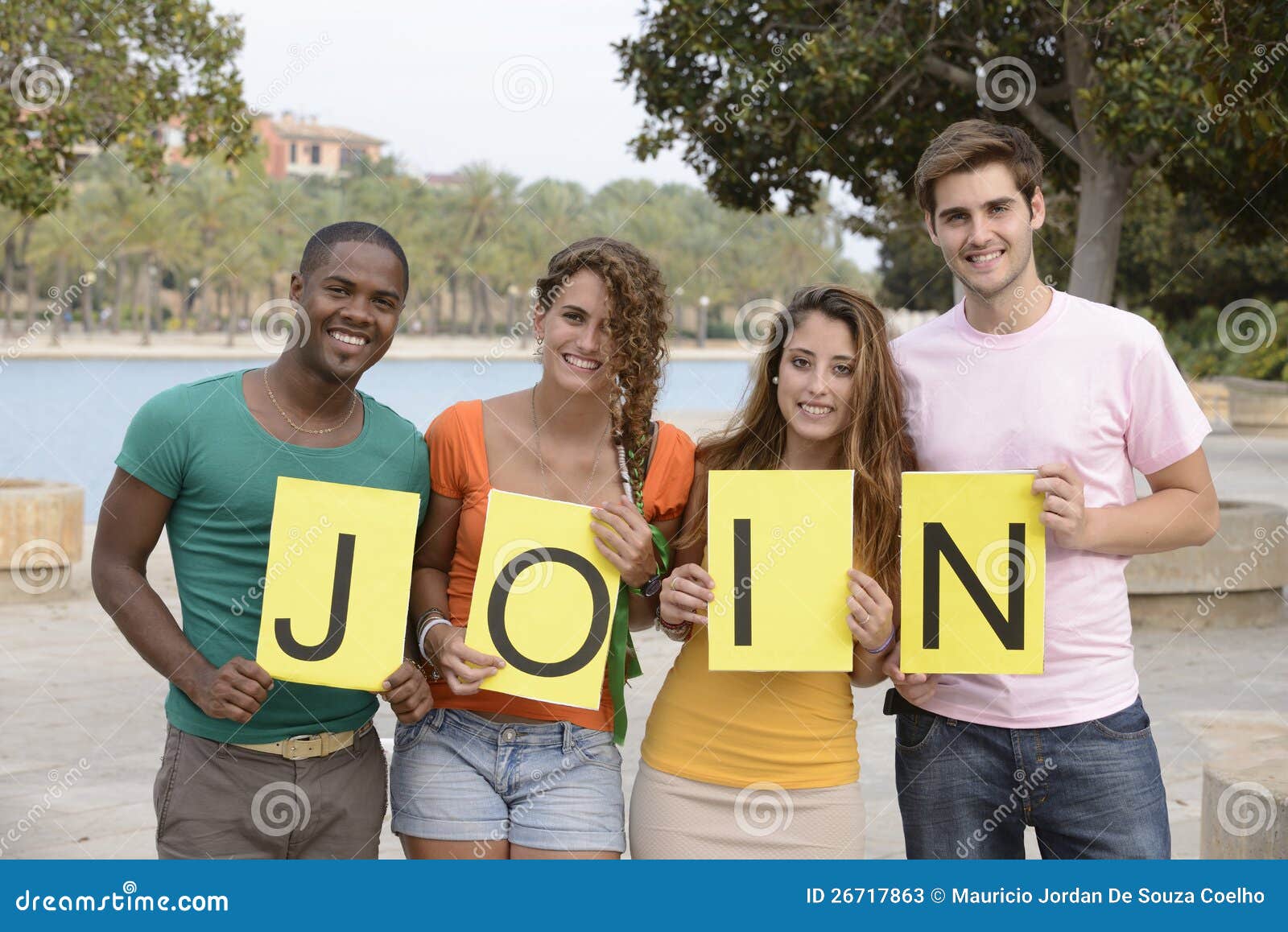 Join our group stock image. Image of holding, letter - 26717863