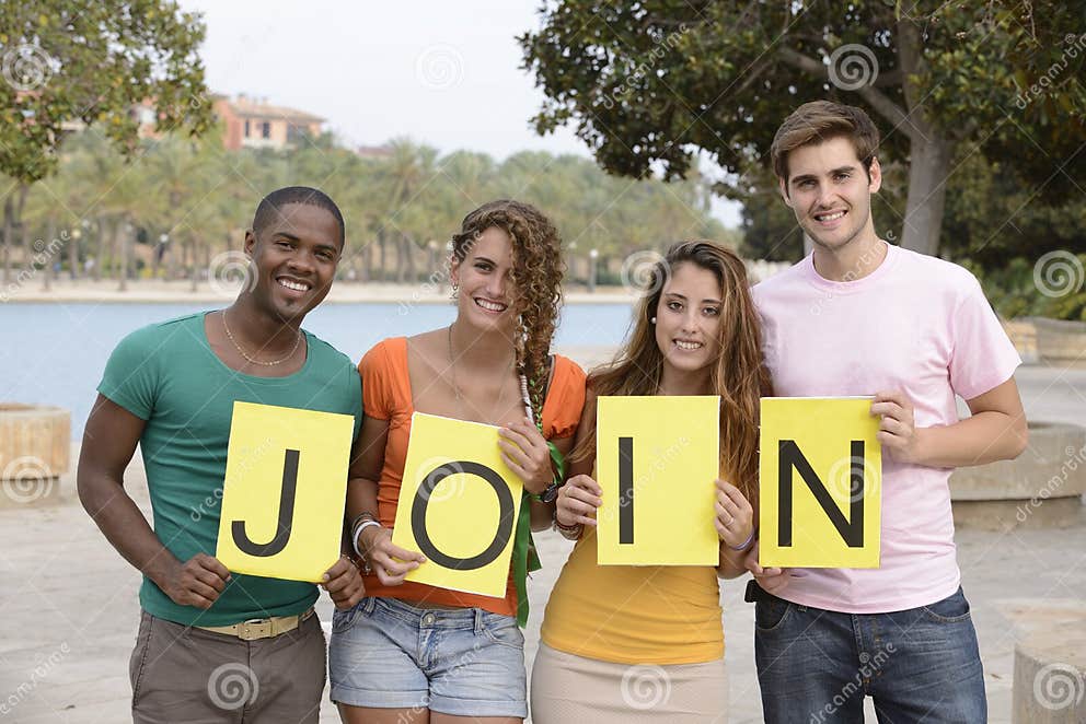 Join our group stock image. Image of holding, letter - 26717863