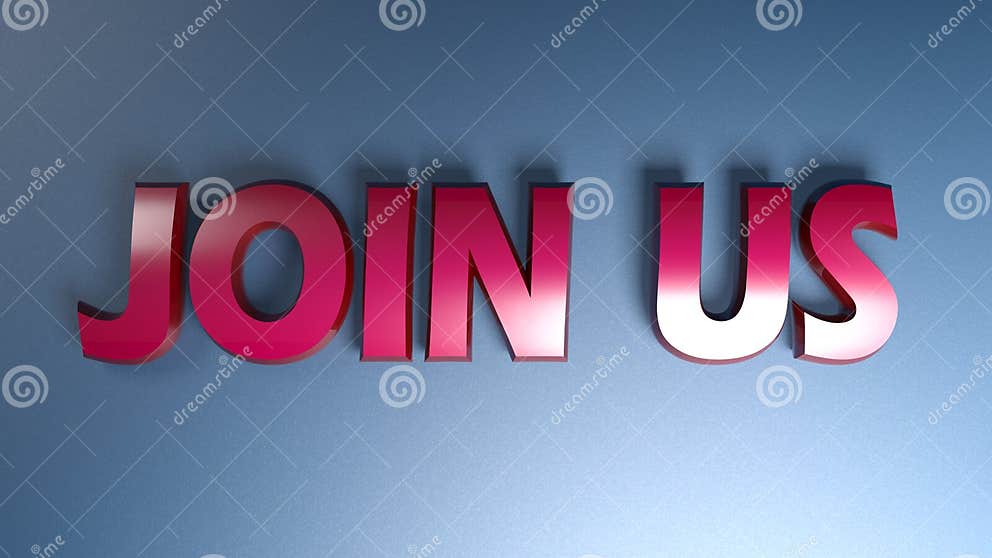 JOIN US Red Write on Blue Background - 3D Rendering Illustration Stock ...