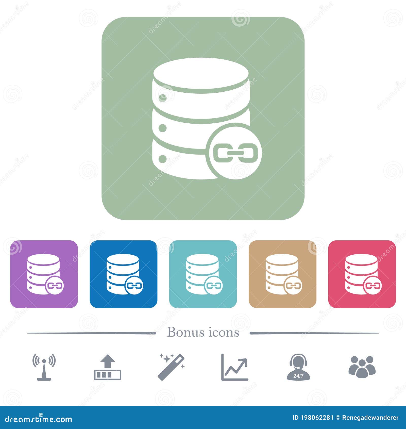 Joined Database Tables Flat Icons on Color Rounded Square Backgrounds ...