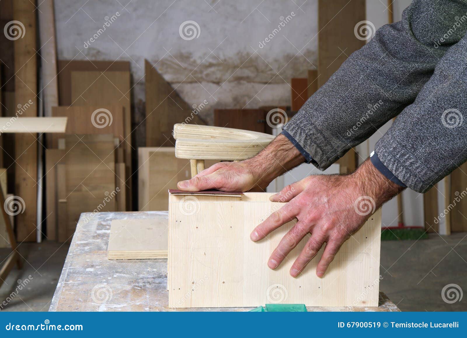 Joiner in his workshop stock image. Image of construction - 67900519