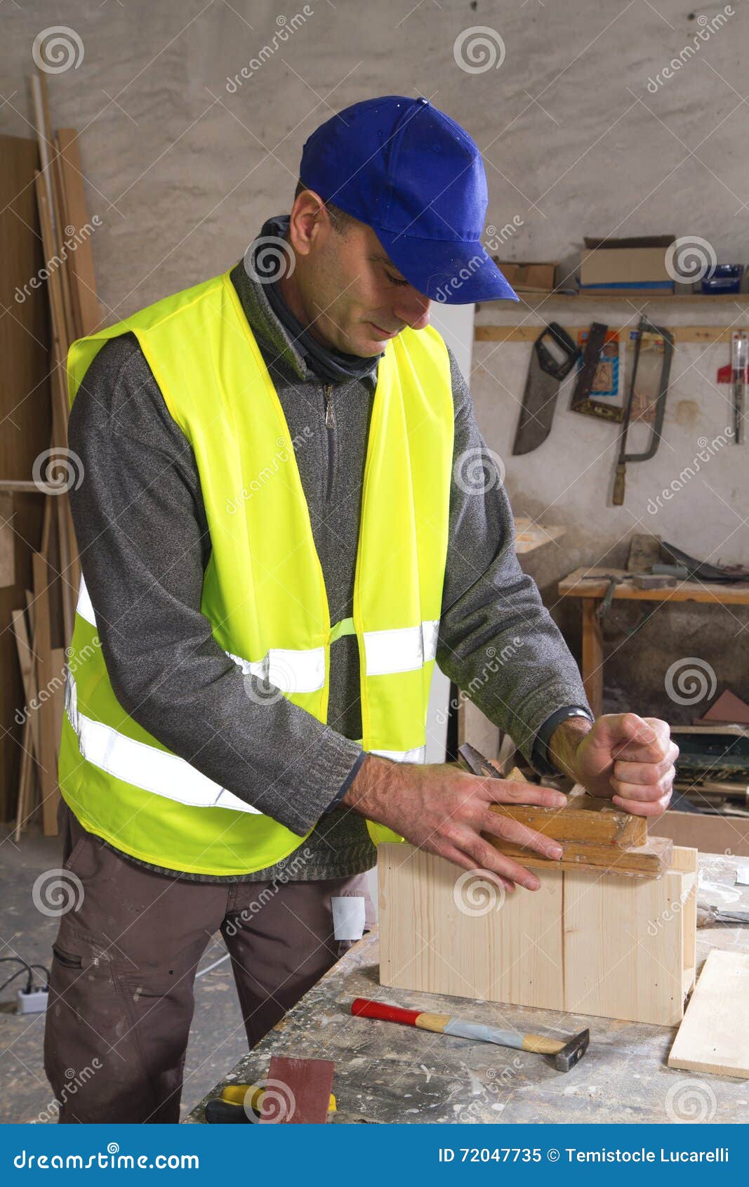 Joiner in his workshop stock image. Image of wooden, manual - 72047735