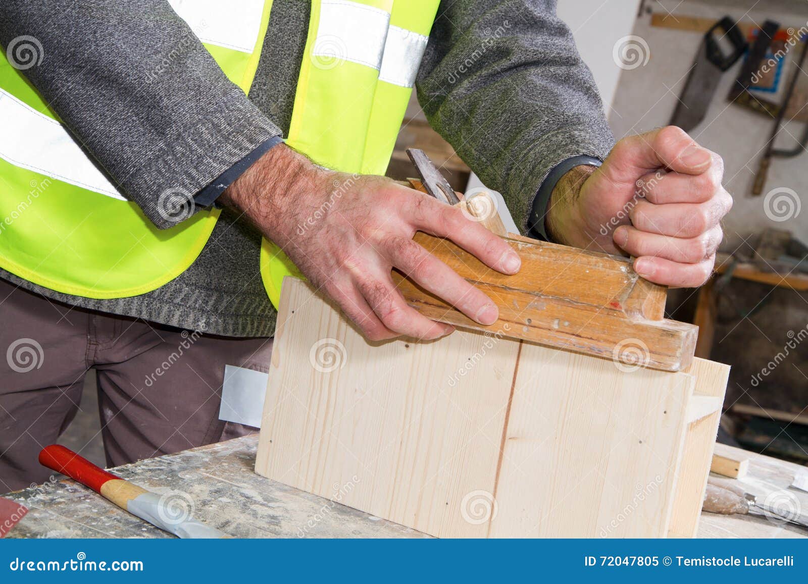 Joiner in his workshop stock image. Image of sawdust - 72047805