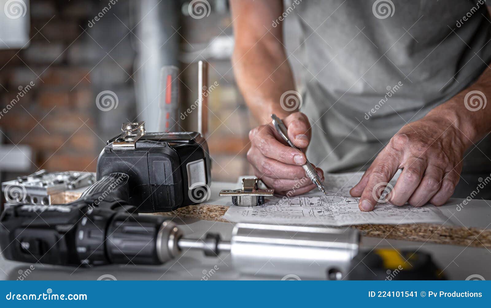 A Carpenter Works with Professional Woodworking Tools Stock Image ...