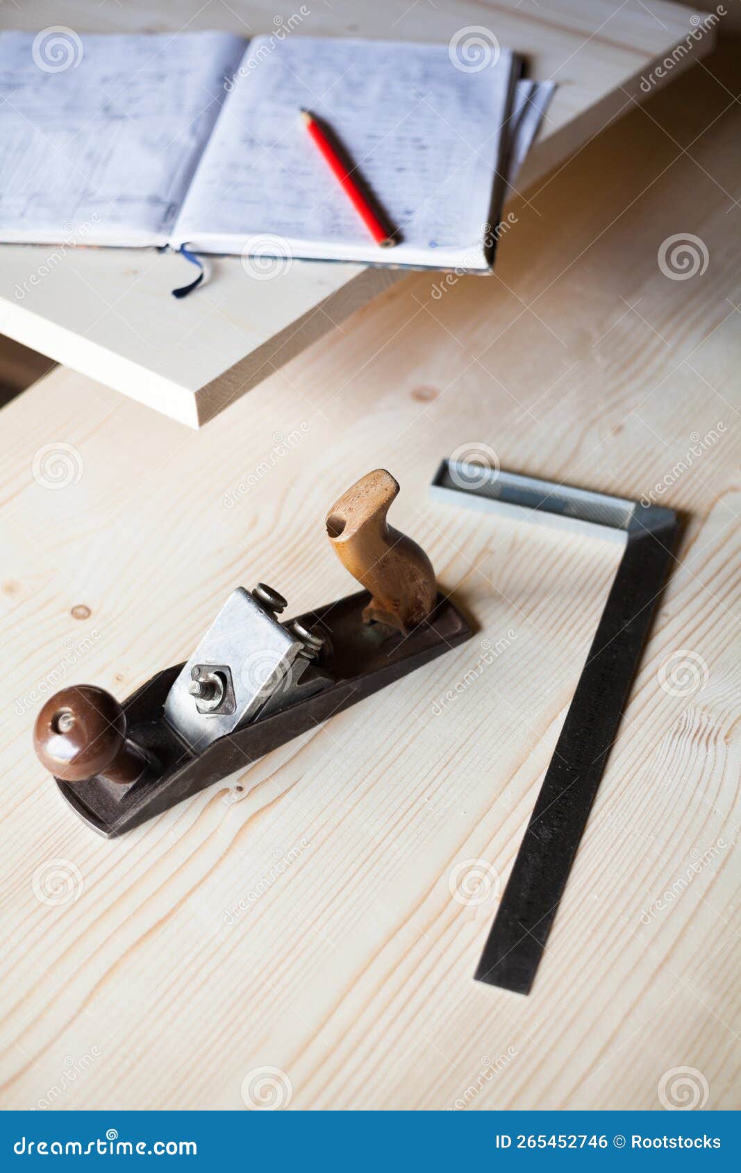 Joiner`s Carpenter`s Tools and Notebook Stock Photo - Image of jointer ...