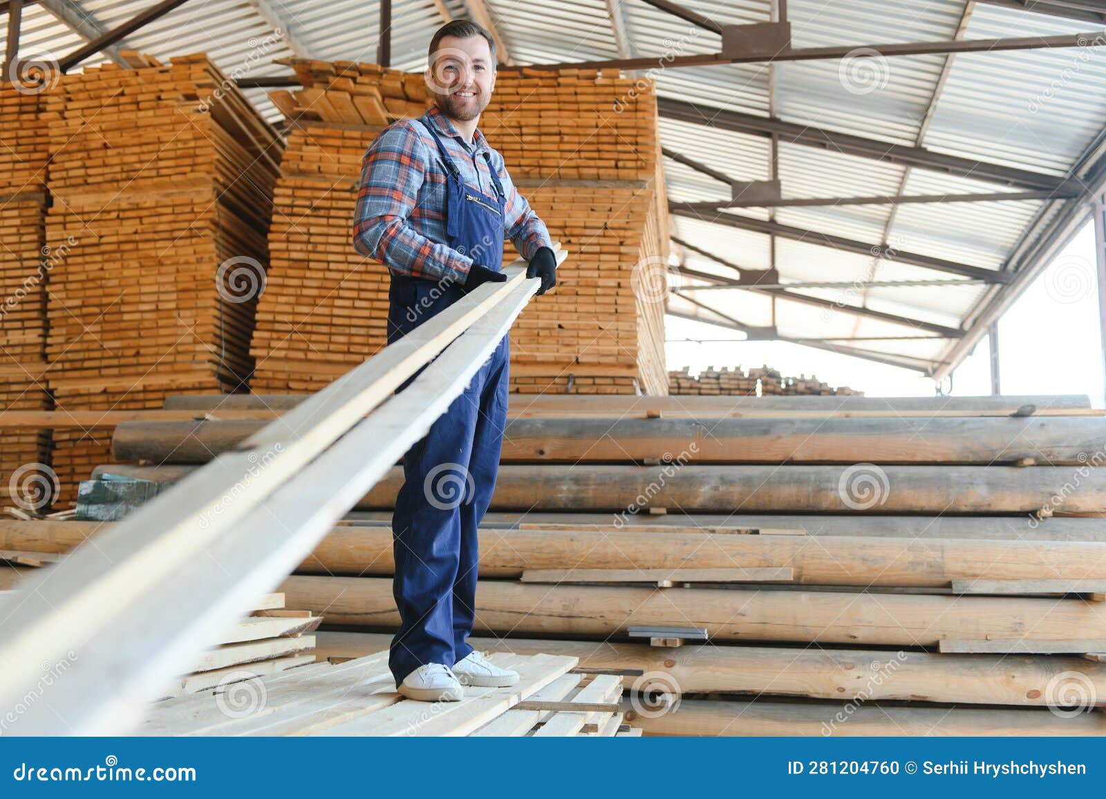 Joiner in Uniform Check Boards on Timber Mill Stock Photo - Image of ...