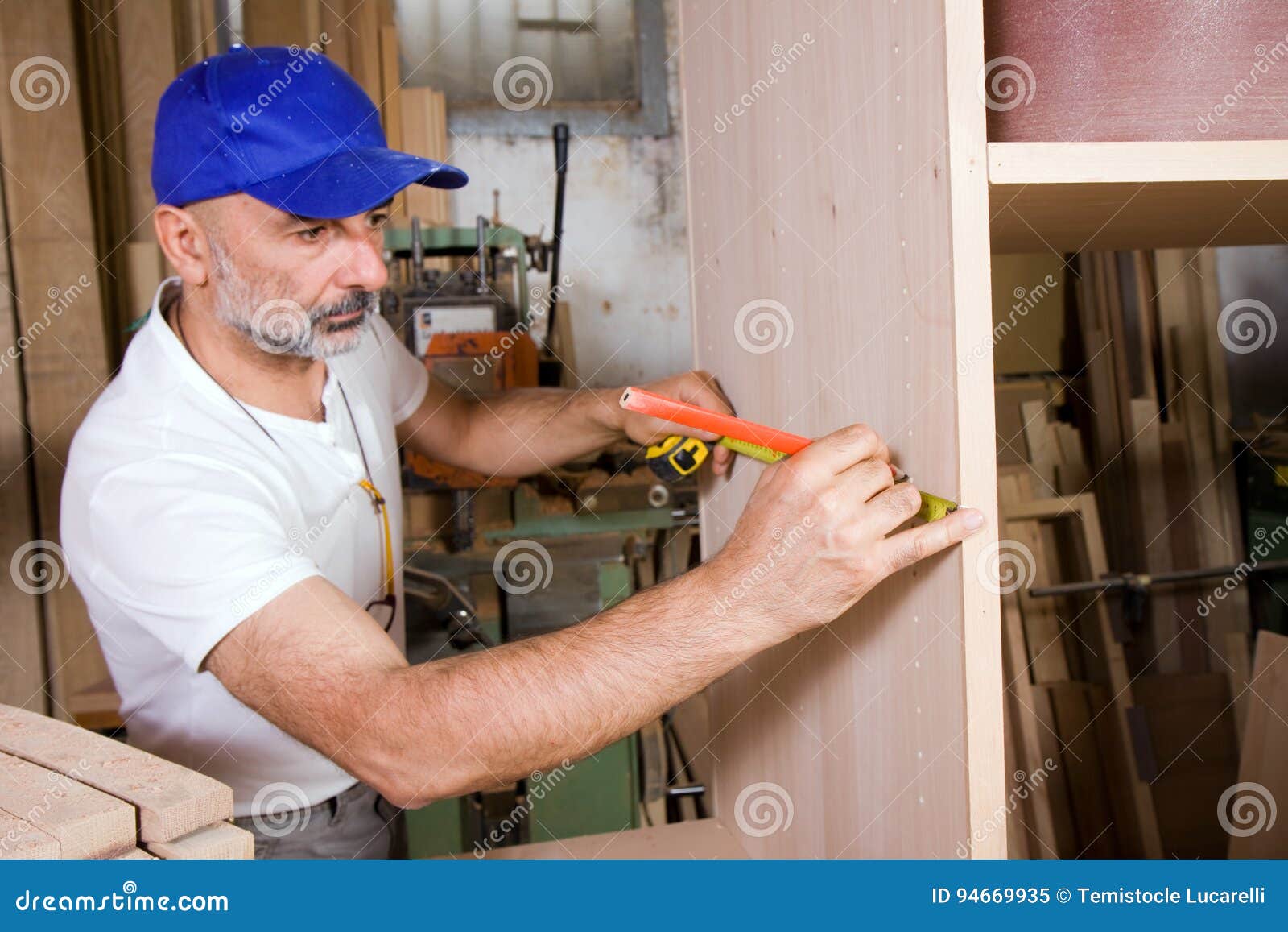 Joiner at work stock image. Image of woodwork, tools - 94669935
