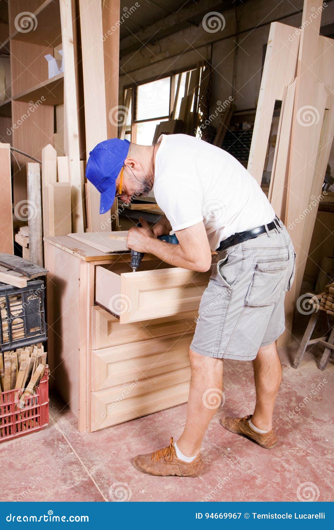 Joiner at work stock image. Image of drill, home, construction - 94669967