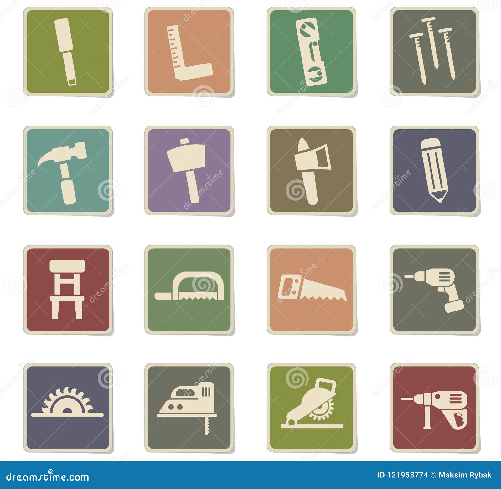 Joinery icon set stock vector. Illustration of hacksaw - 121958774