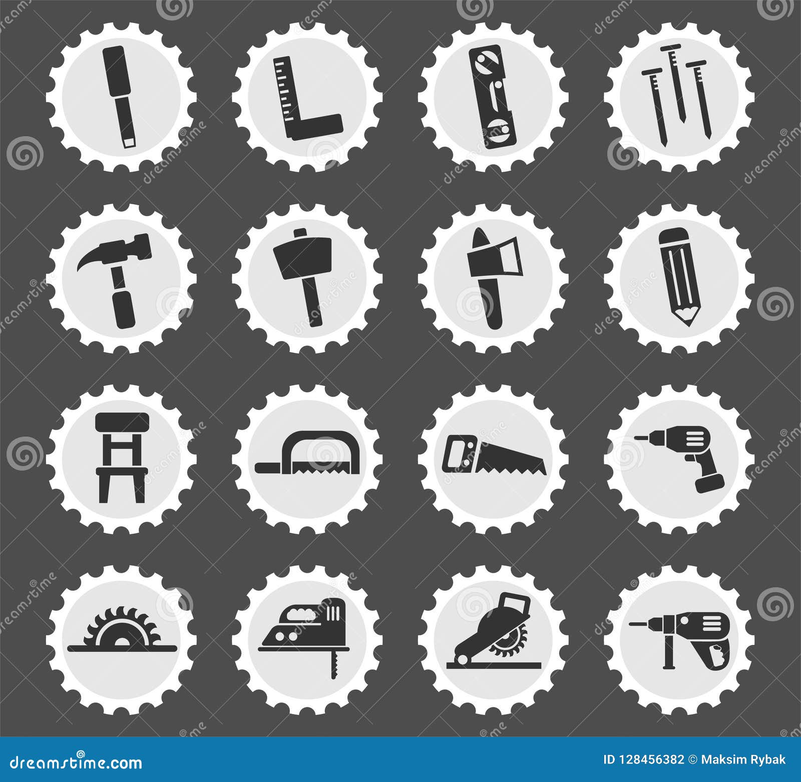 Joinery icon set stock vector. Illustration of nails - 128456382