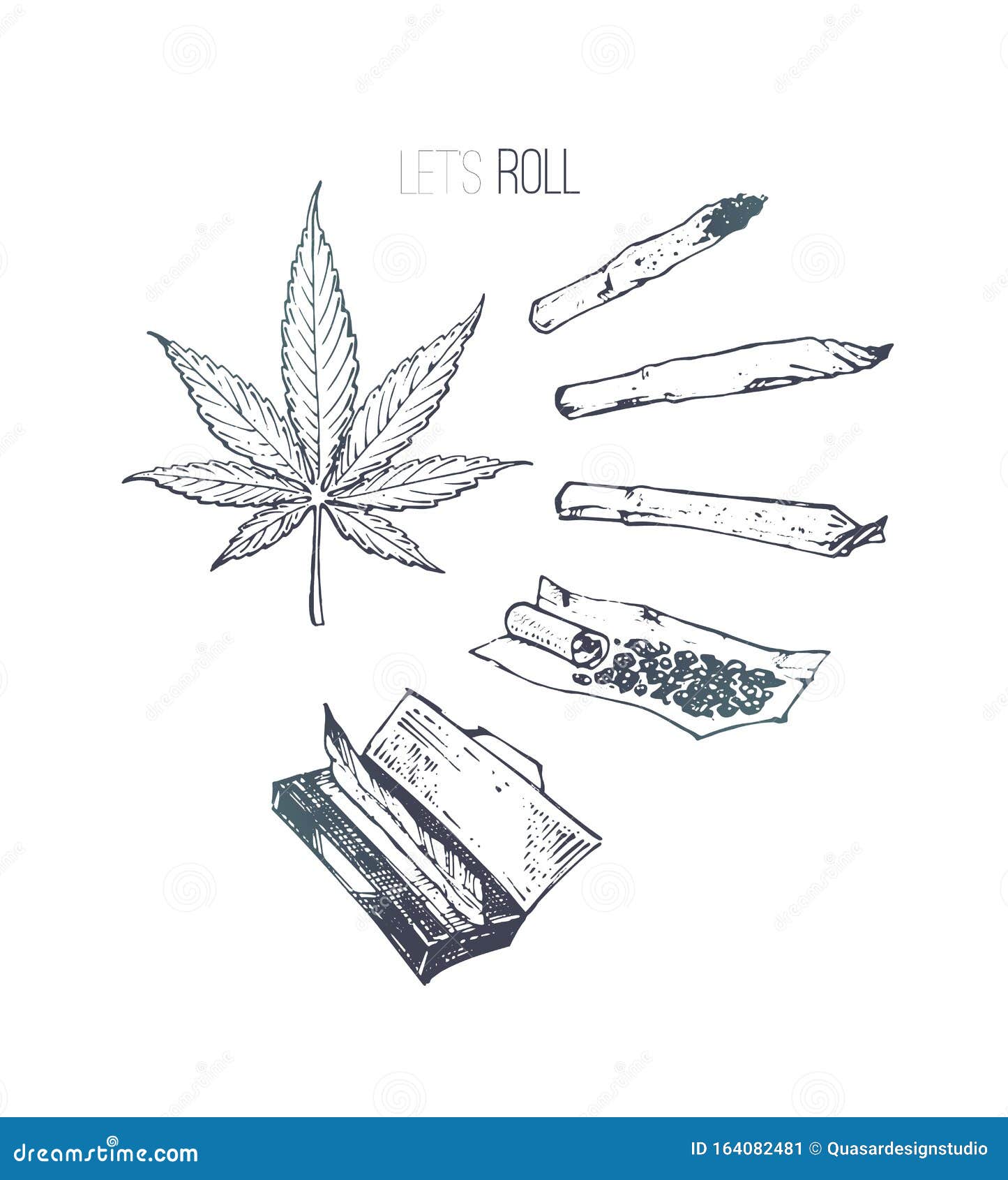 Joint and Cannabis Leaf Isolated on White, Vector Stock Vector ...