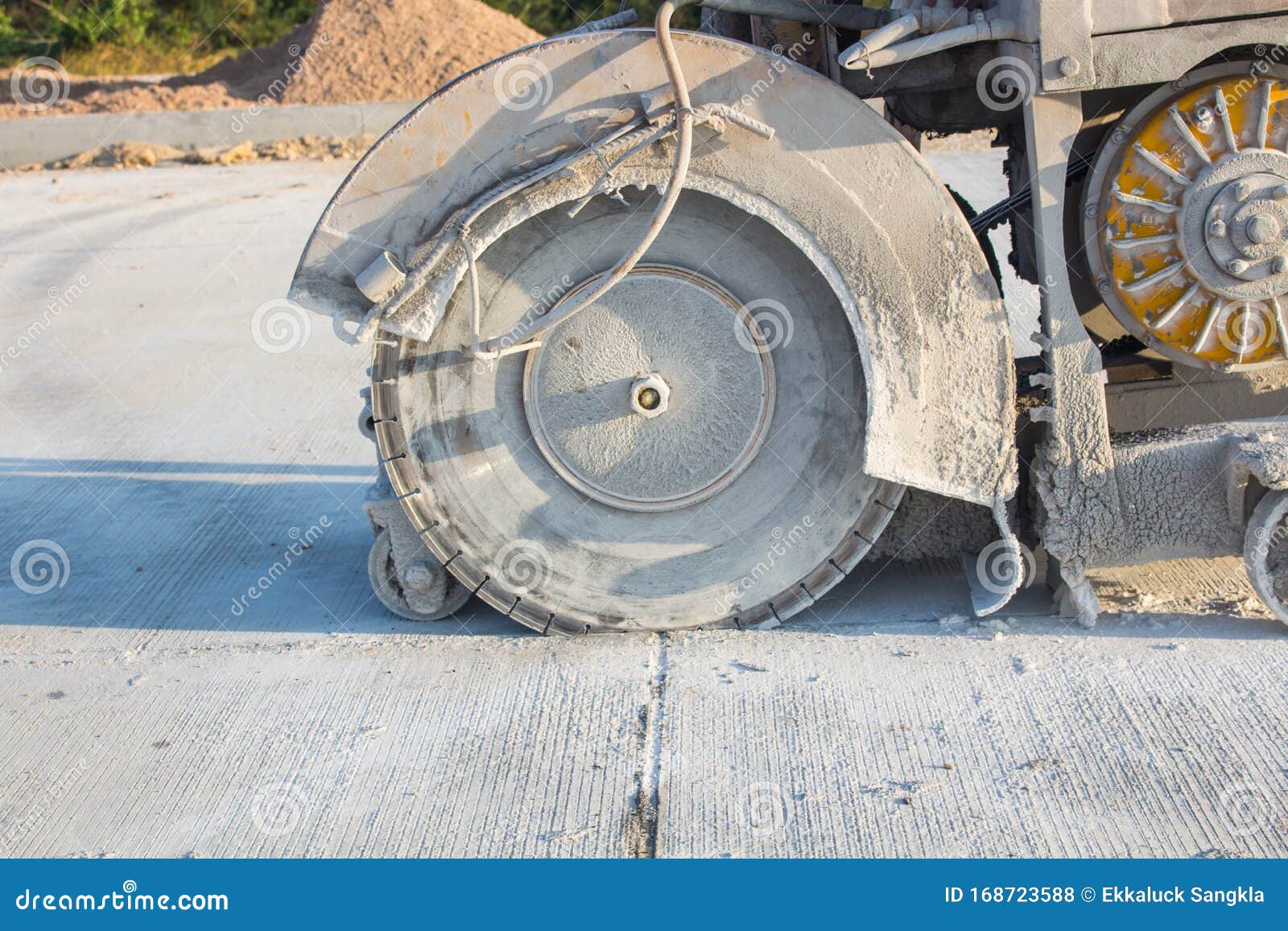 The Joint Cutter Machine on a Brushed Concrete Surface. Construction ...
