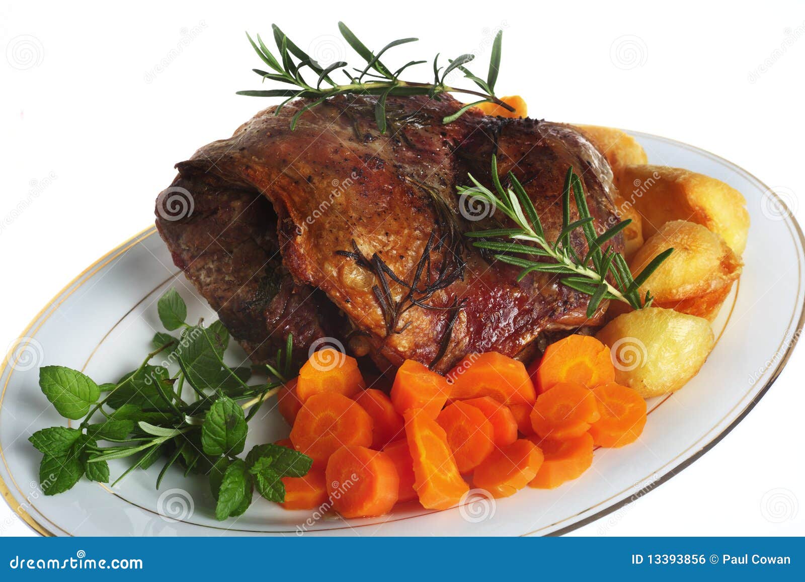 Joint of lamb on plate stock photo. Image of food, close - 13393856