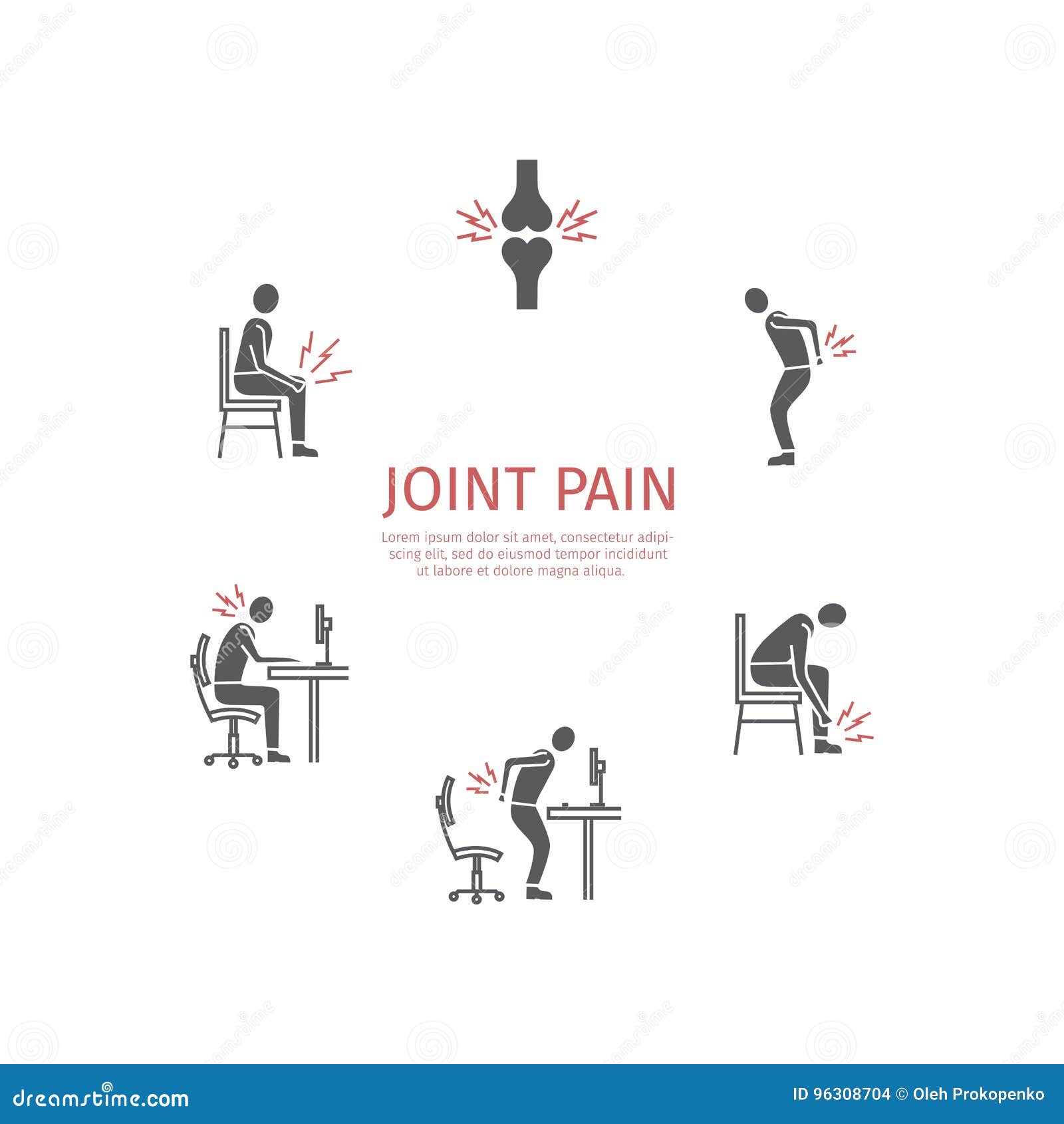 Joint pain. Flat icons set stock illustration. Illustration of health ...
