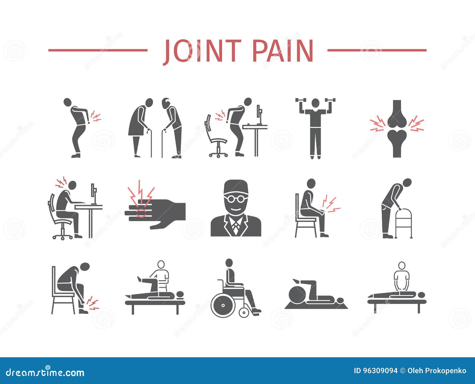 Joint Pain. Icons Set. Vector Signs for Web Graphics. Stock ...