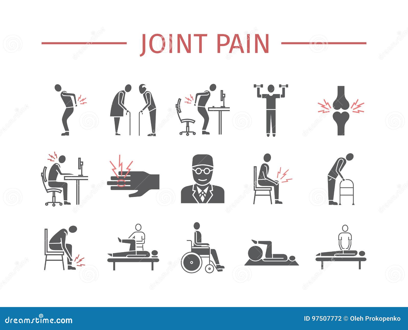 Joint Pain. Icons Set. Vector Signs for Web Graphics. Stock Vector ...