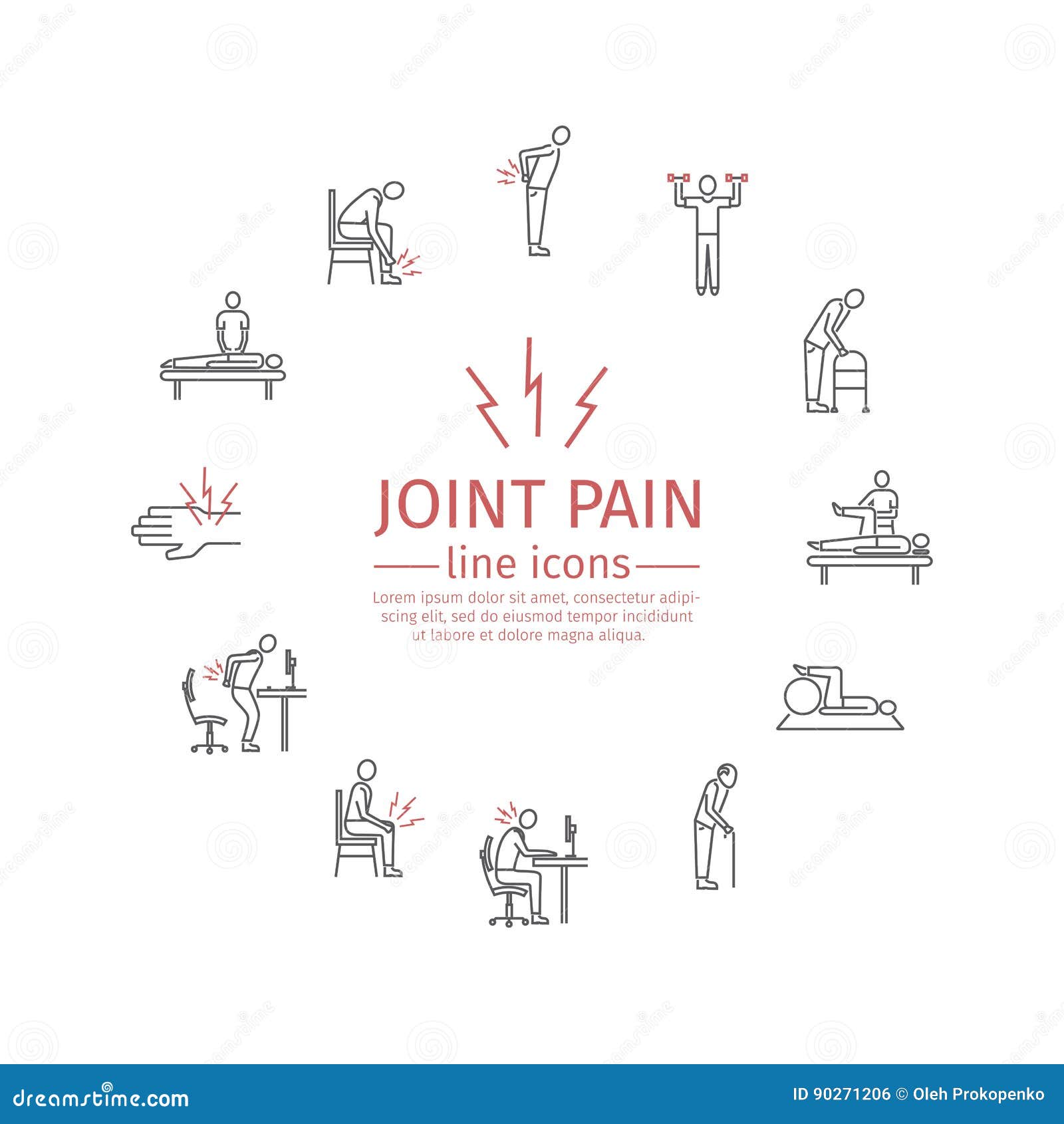 Joint pain. Line icons set stock illustration. Illustration of illness ...